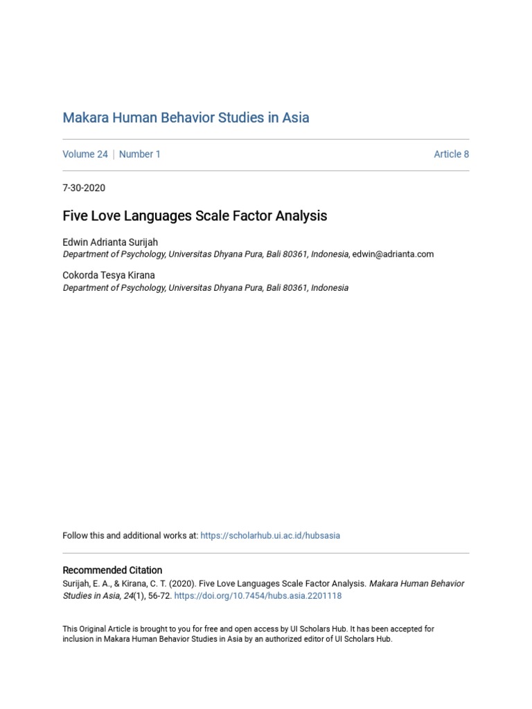 Five Love Languages Scale Analysis | PDF | Factor Analysis | Cognition