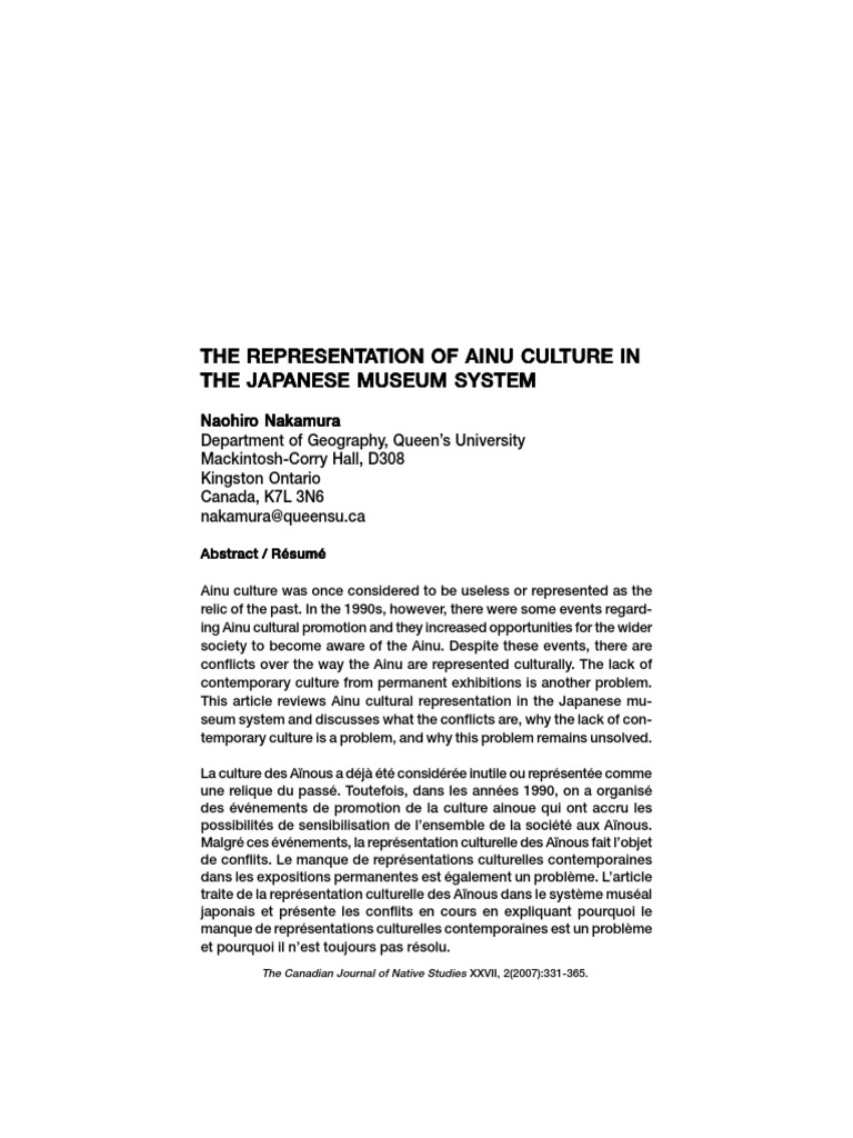 The Representation of Ainu Culture in TH | PDF | Museum | Japan