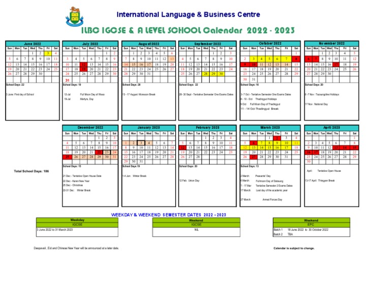 ILBC Myanmar School Calendar 2022-2023 | PDF | Academic Term | Social ...