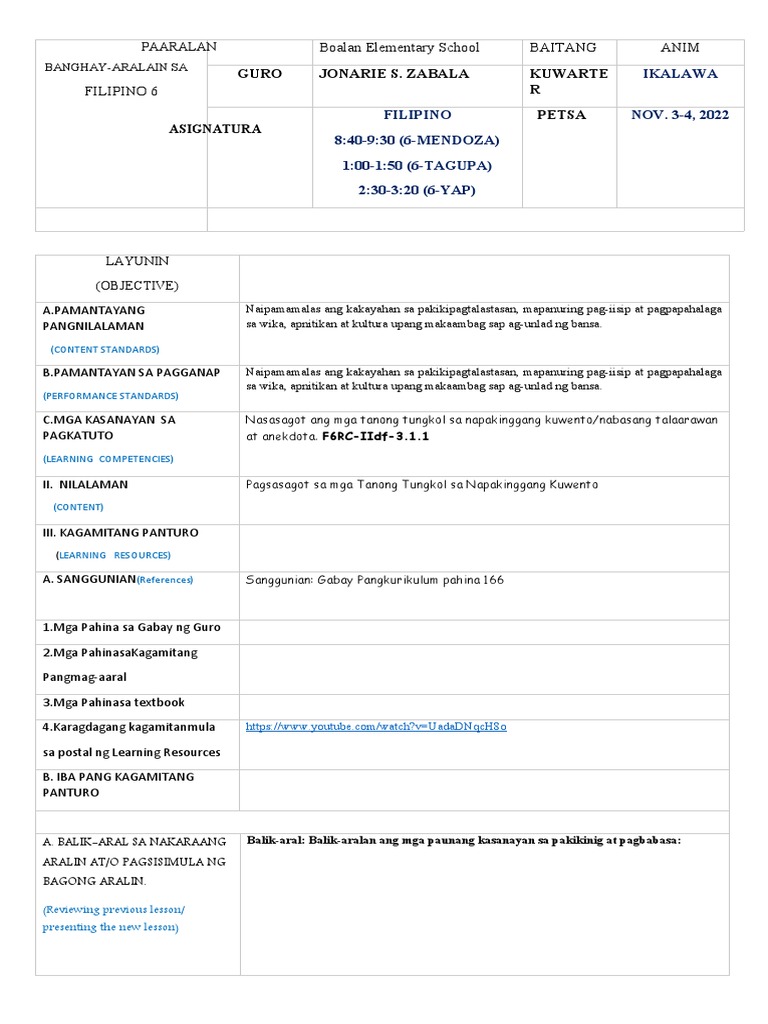 FILIPINO-6 MELC 1 q2 | PDF