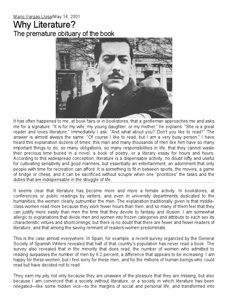 Why Literature - Mario Vargas Llosa | PDF | Human | Writers