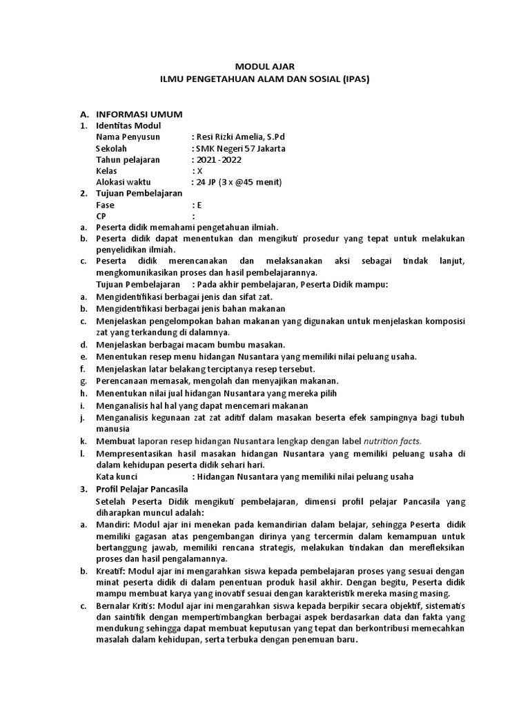 Contoh Modul Ajar | PDF