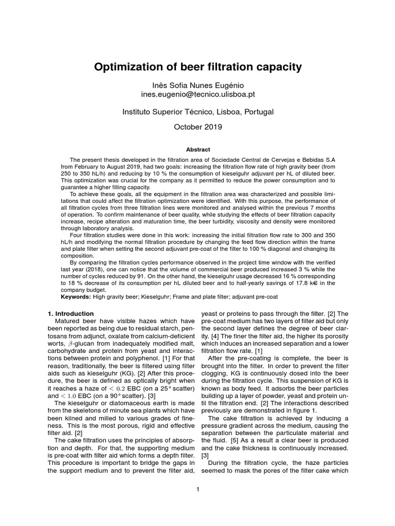 Beer Filtration Optimization Study | PDF | Filtration | Physical Sciences
