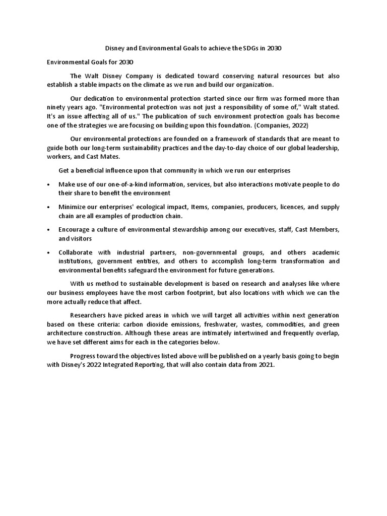 Disney and Environmental Goals To Achieve The SDGs in 2030 | PDF | Low ...