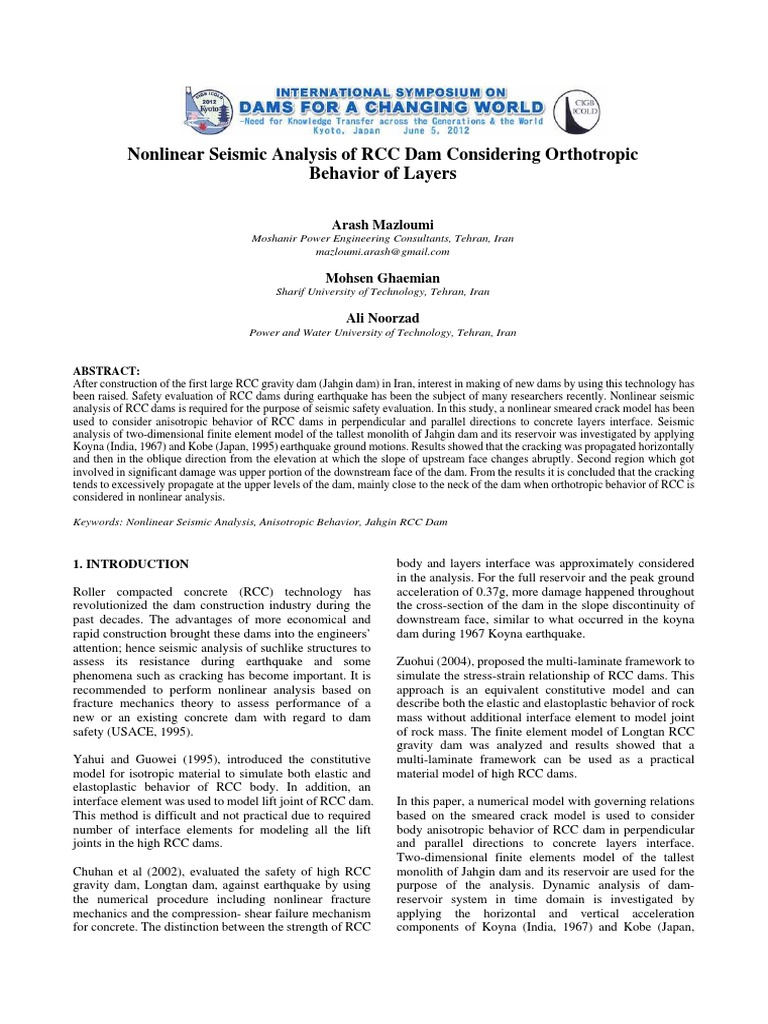 Nonlinear Seismic Analysis of RCC Dam Co | PDF | Elasticity (Physics) | Strength Of Materials