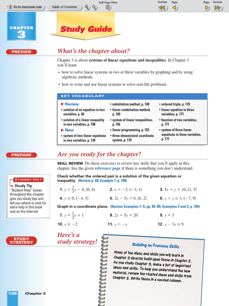 3.0sg Systems of Linear Equations and Inequalities - Study Guide ...