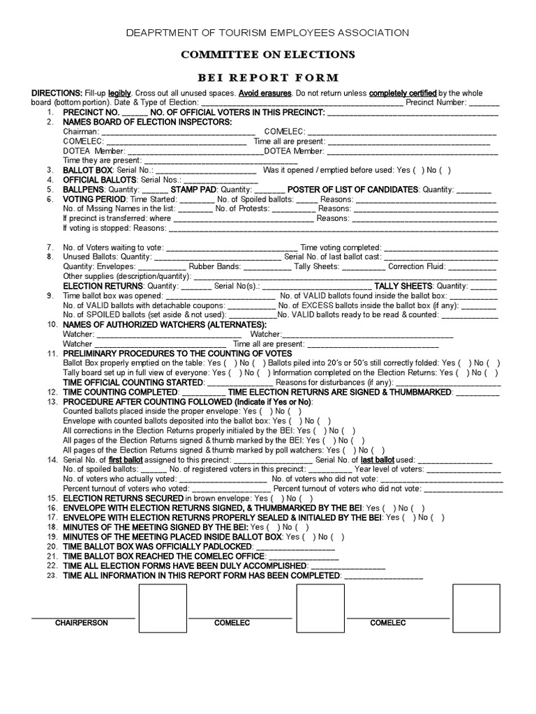 BEI Report Form | Download Free PDF | Voting | Elections
