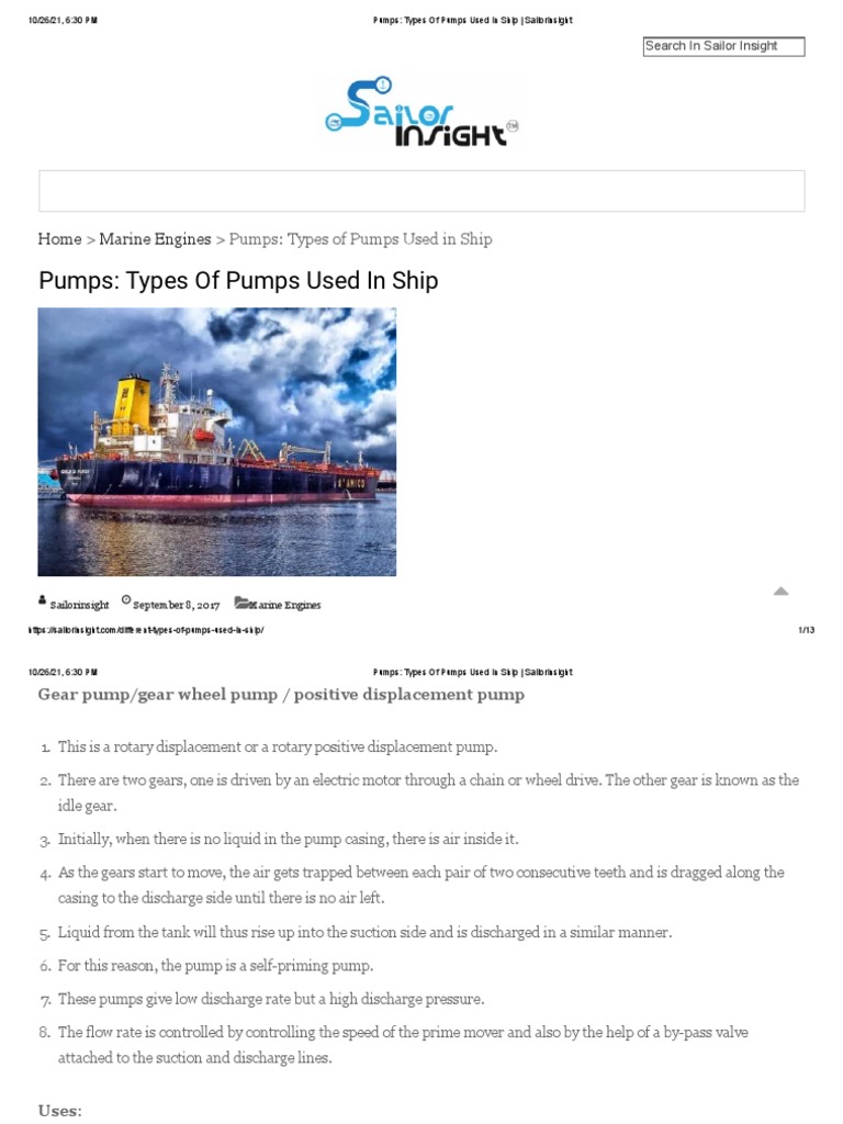 Ship Pump Types Explained | PDF | Pump | Mechanical Engineering