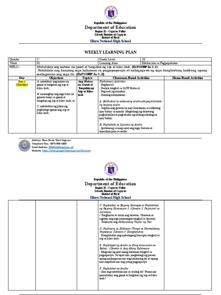 ESP 10 - WLP - Quarter 1 - Module 1 | PDF