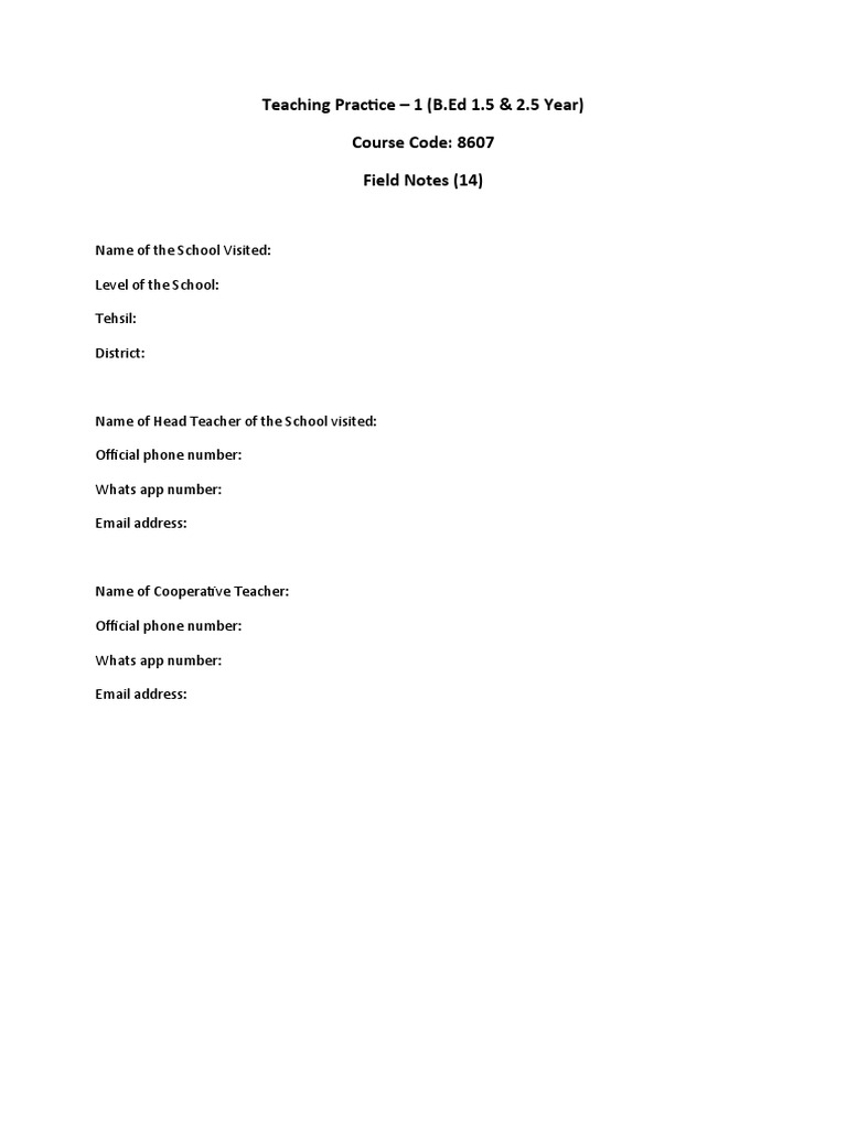 8607 - Field Notes | PDF | Teachers | Lecture