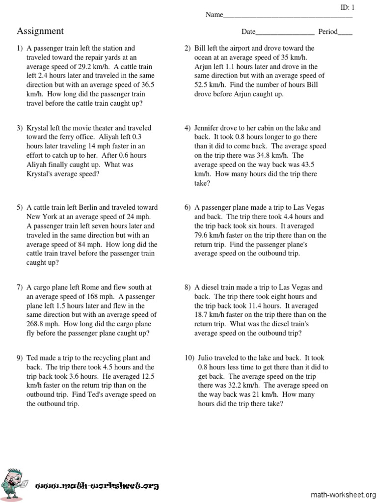 Equations Distance Rate Time Word Problems Hard | PDF | Speed | Train