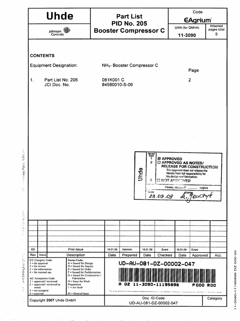 UD-AU-081-DZ-00002-047 000 00 Parts List Booster Compressor Unit C PID 205 TAG No 081K001A-C CU ...