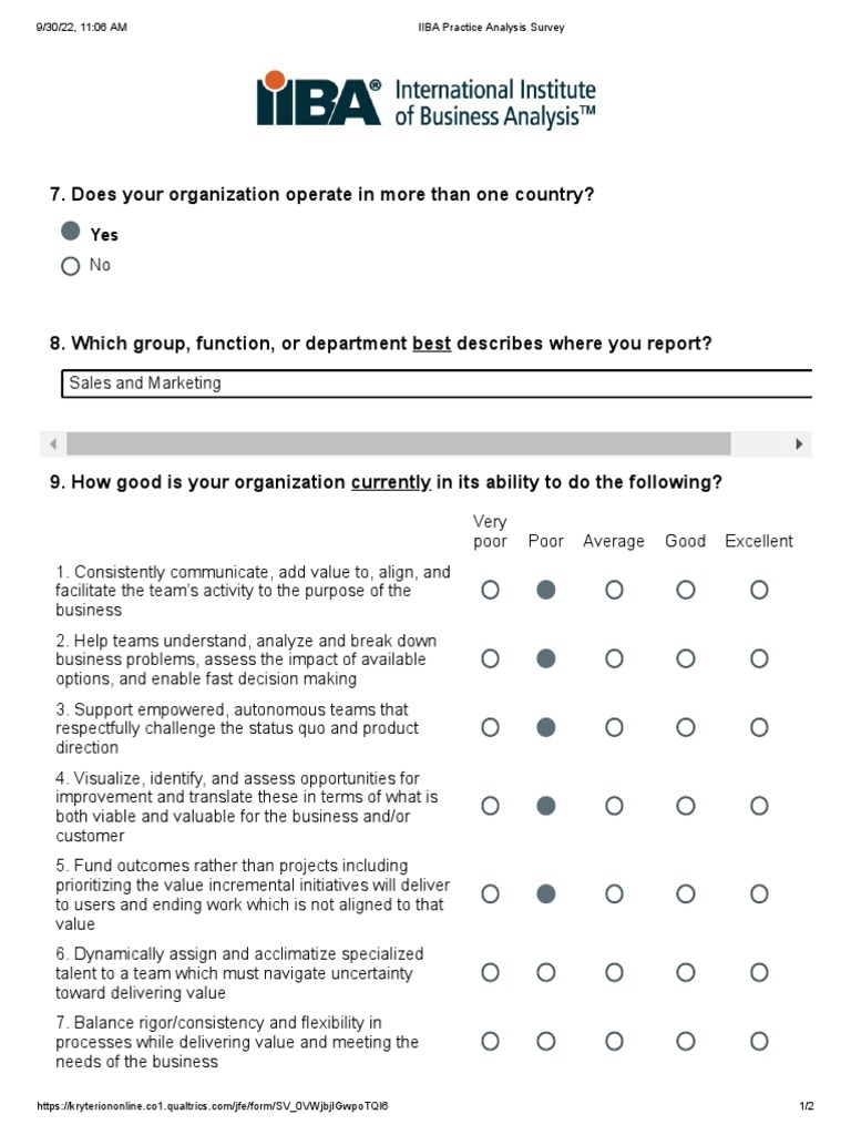 IIBA Practice Analysis Survey | PDF | Business Process | Business
