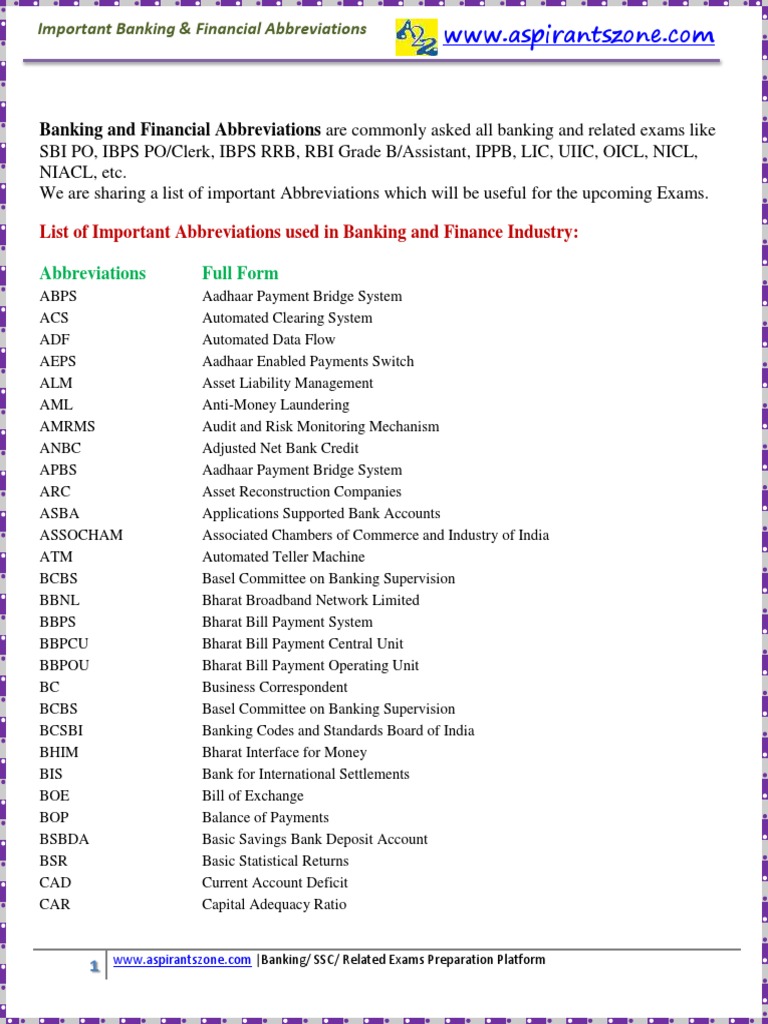 Banking and Finacial Full Forms | PDF | Banks | Investing