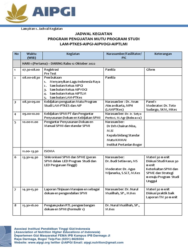 Jadwal Kegiatan AIPGI 2022 Daring | PDF