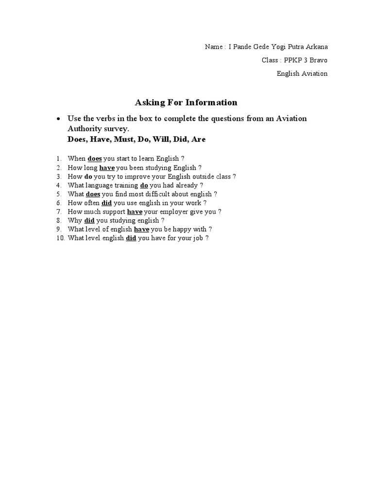 Asking For Information Task | PDF