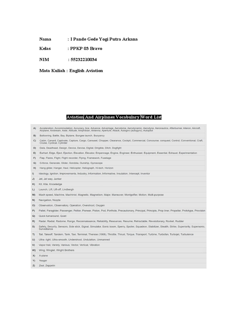Aviation English Vocabulary List | PDF | Aircraft | Radar