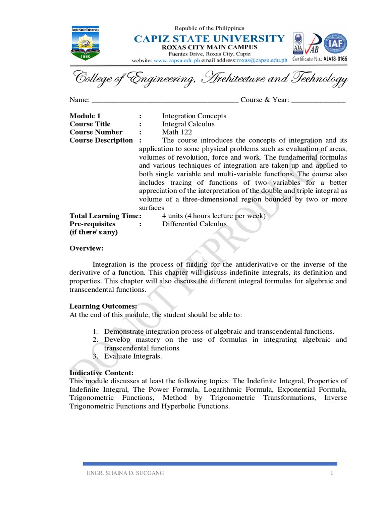 Module 1 | PDF | Trigonometric Functions | Integral