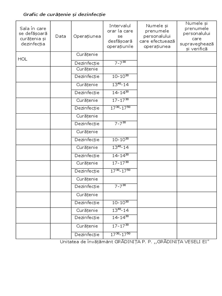 Grafic Curatenie Holuri | PDF