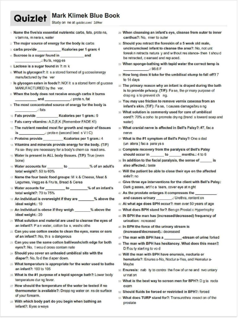 Mark Klimek Blue Book Nclex Quiz | PDF