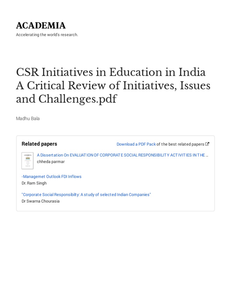 CSR Initiatives in Indian Education Review | PDF | Corporate Social ...