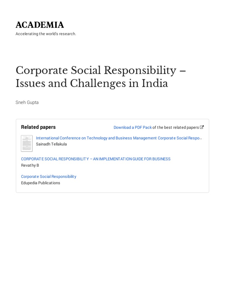 CSR Issues and Challenges in India | PDF | Corporate Social ...