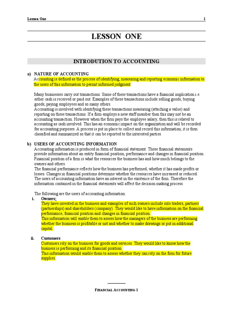 BFC 3125 Financial Accounting 1 Notes To Students 2-1-1 | PDF | Debits ...