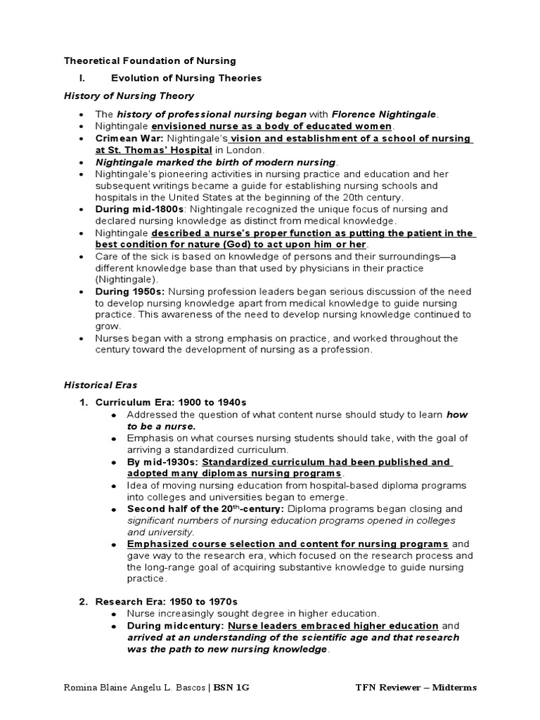 TFN Reviewer-Midterm Examination | PDF | Nursing | Theory