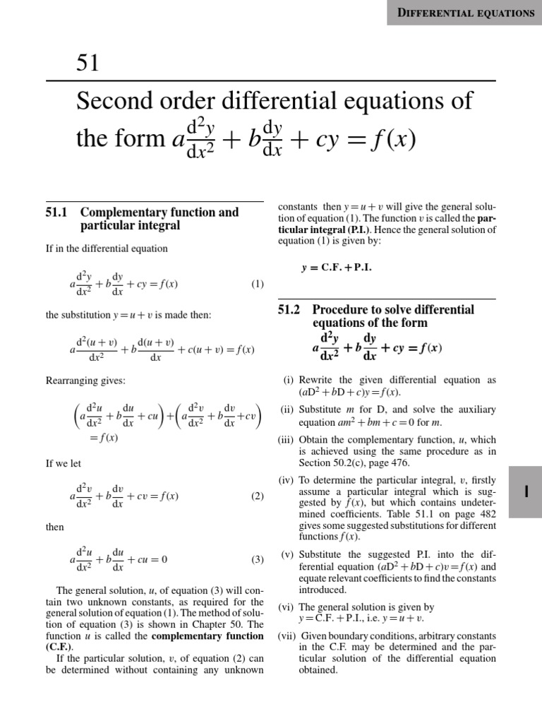 Second Order Differential Equations of Theformad2y +bdy +cy F (X) | PDF ...