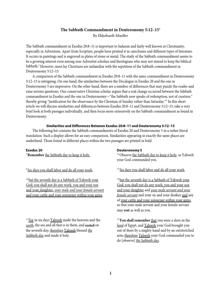 The Sabbath Commandment in Deuteronomy 5 0 | PDF | Ten Commandments | Book Of Exodus