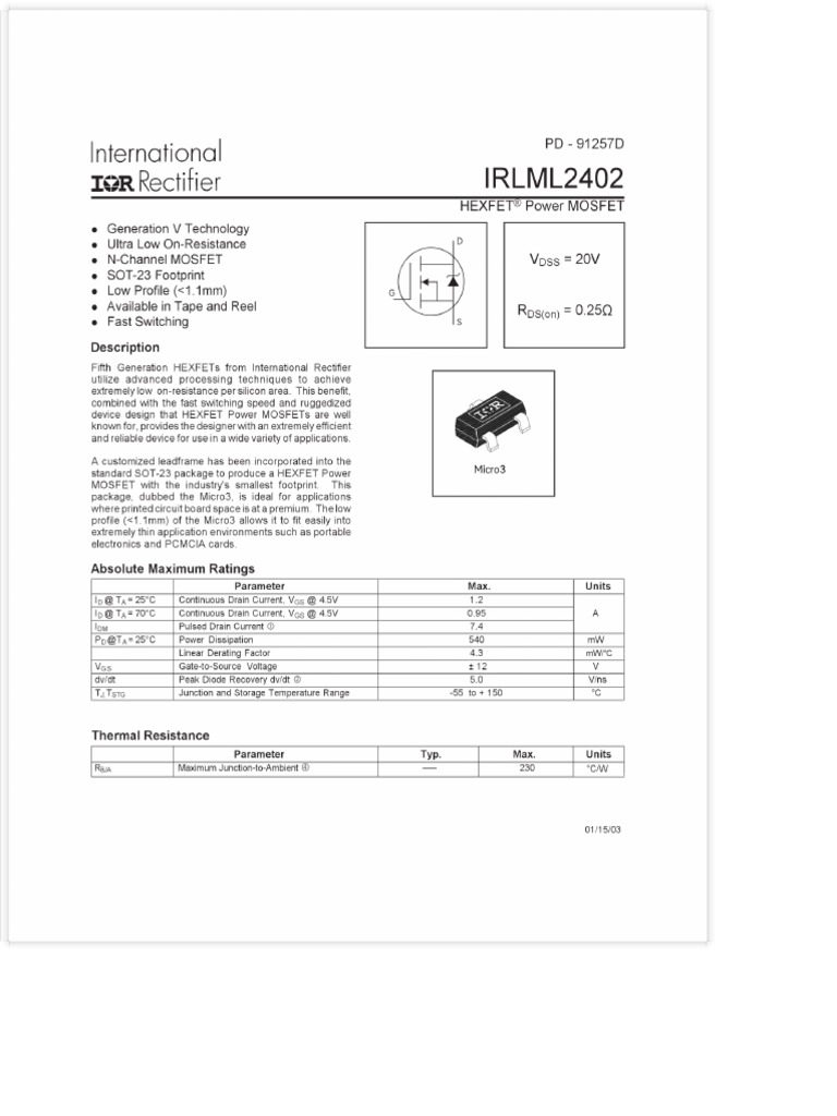 IRLML2402 Datasheet | PDF