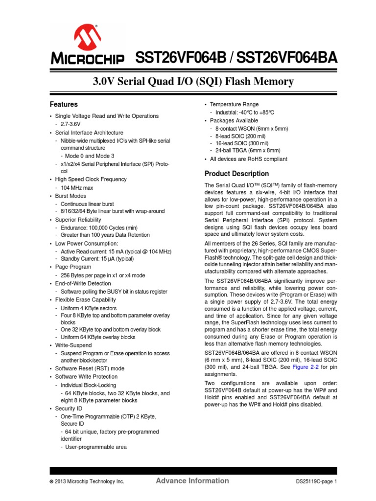 SST26VF064B | PDF | Flash Memory | Input/Output