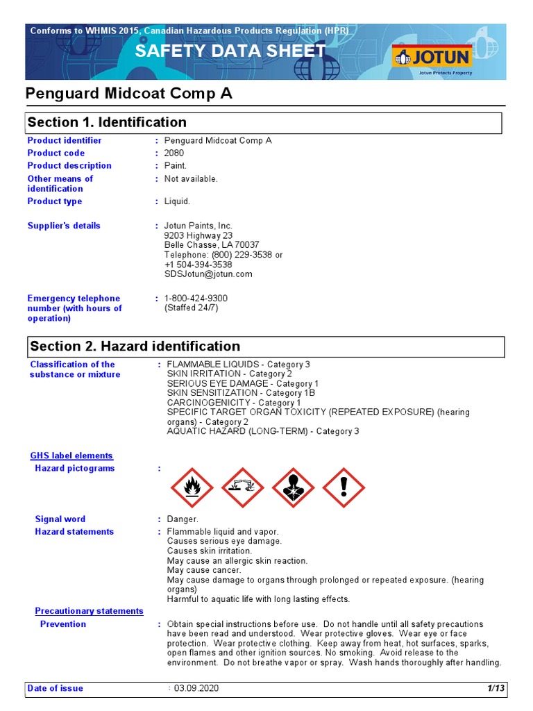 SDS Penguard Midcoat Comp A | PDF | Toxicity | Occupational Safety And ...