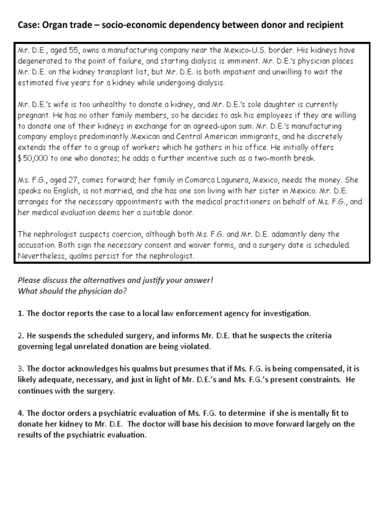 Case Studies Organ Trafficking | PDF | Kidney Transplantation | Organ Donation