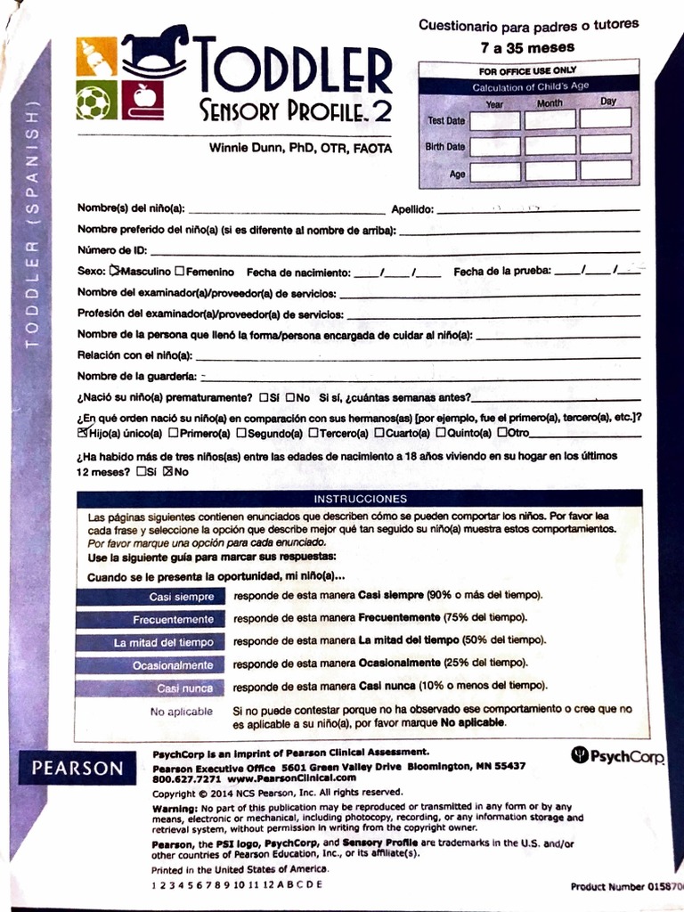 7-35 Meses Toddler Sensory Profile | PDF