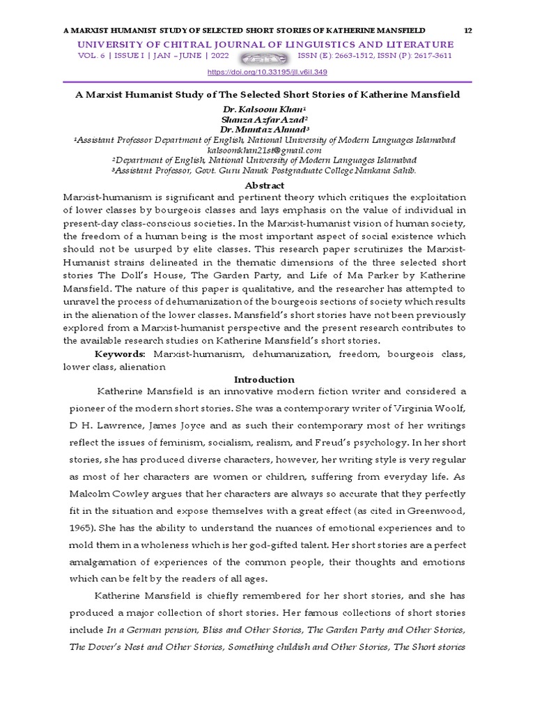 A Marxist Humanist Study of The Selected Short Stories of Katherine ...