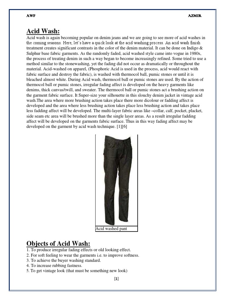 Acid Wash Denim Techniques | PDF | Materials | Chemistry