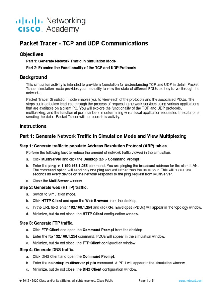 14.8.1 Packet Tracer - TCP and UDP Communications | PDF | Transmission Control Protocol | Port ...