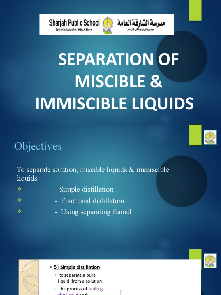Separation of Miscible Liquids & Immiscible Liquids (PPT) | PDF