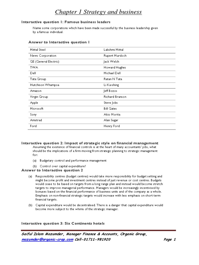 Summary of Business Strategy Application Level Interactive Questions ...