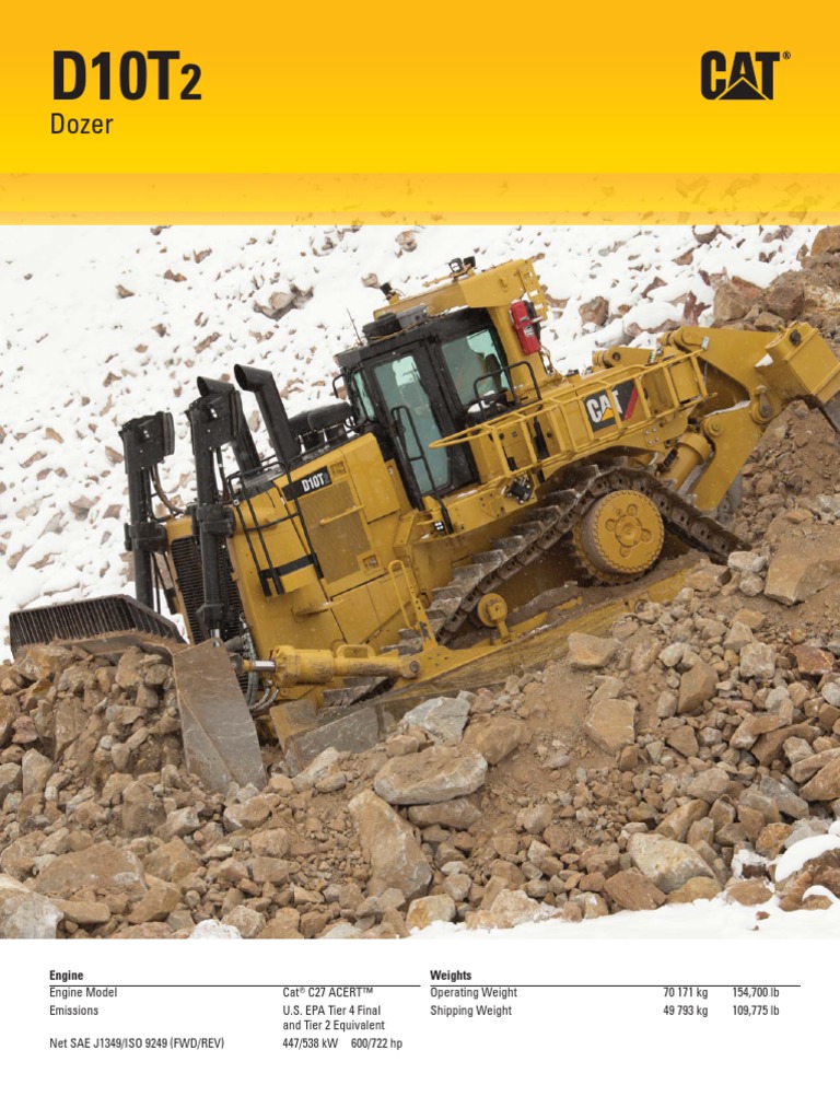 CAT D10T2 Dozer Spec Sheet | PDF | Horsepower | Exhaust Gas