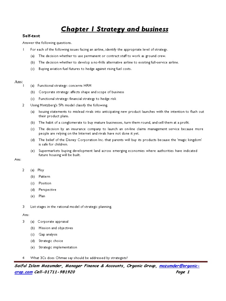 Summary of Business Strategy Application Level - Self Test With ...