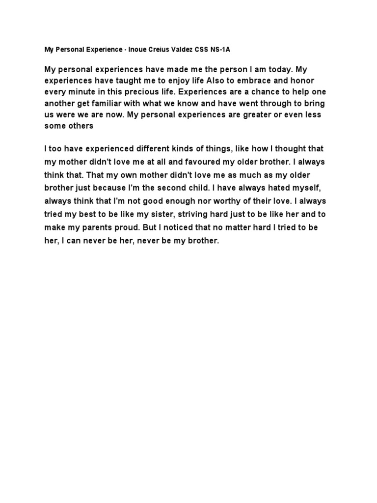 Personal Experience - Valdez | PDF