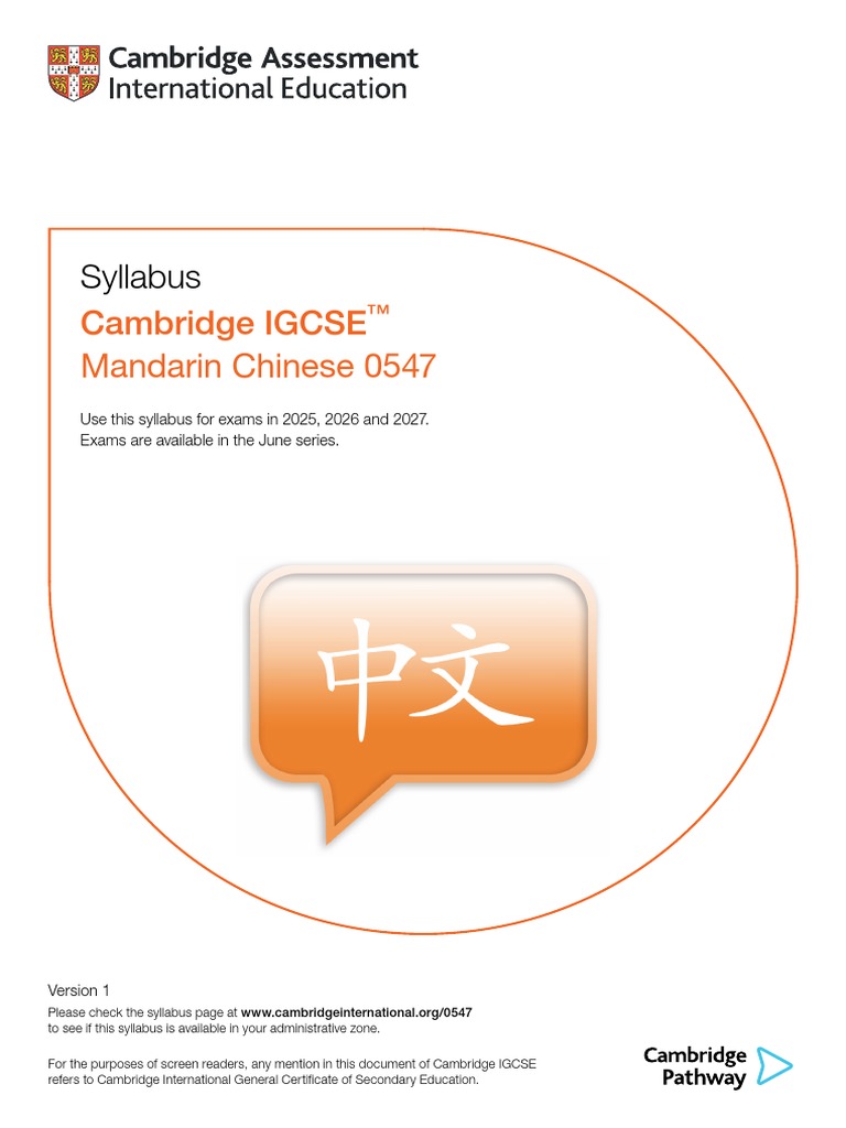 Cambridge IGCSE - Mandarin Chinese 0547 (2025,2026,2027) | PDF | Test ...