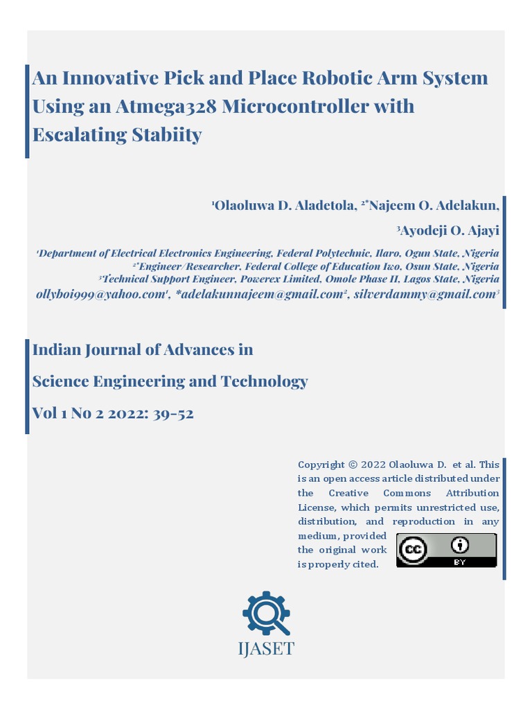 An Innovative Pick and Place Robotic Arm System Using An Atmega328 Microcontroller | PDF ...