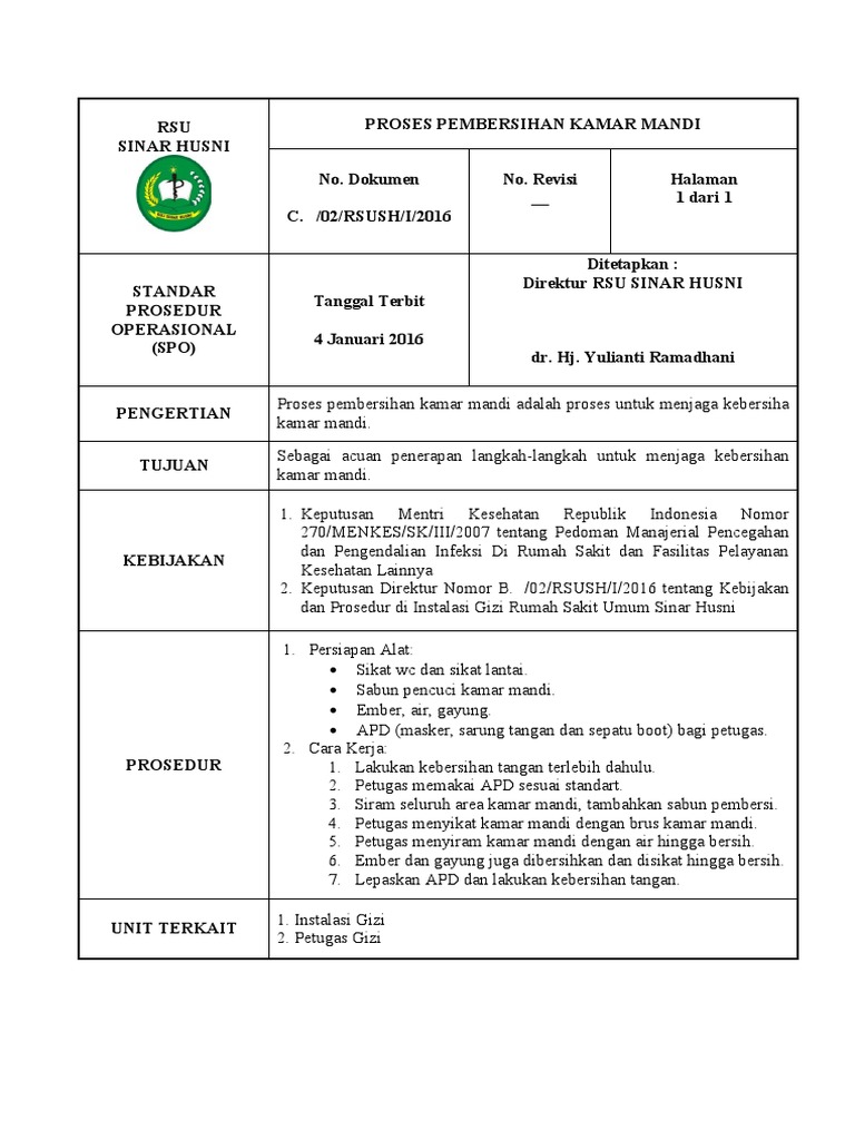 Prosedur Pembersihan Kamar Mandi RSU | PDF