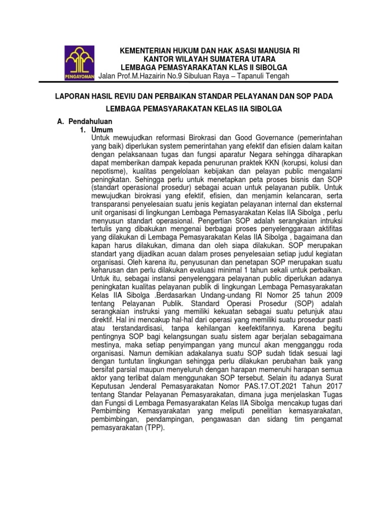 Reviu Standar Pelayanan Lapas Sibolga | PDF