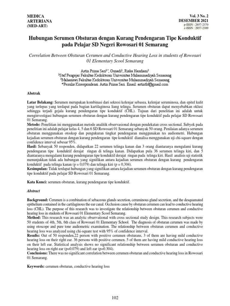 Hubungan Serumen Obsturan Dengan Tuli Konduktif | PDF
