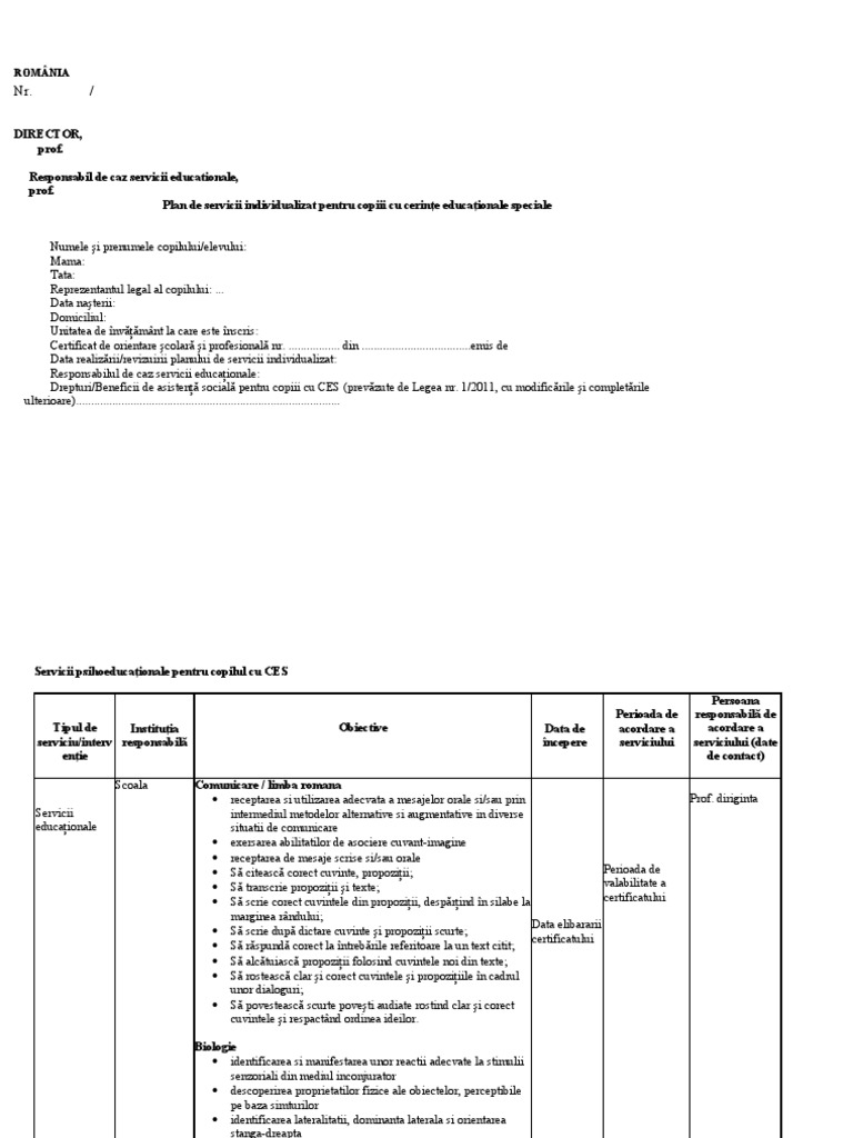 Plan de Servicii Individualizat | PDF