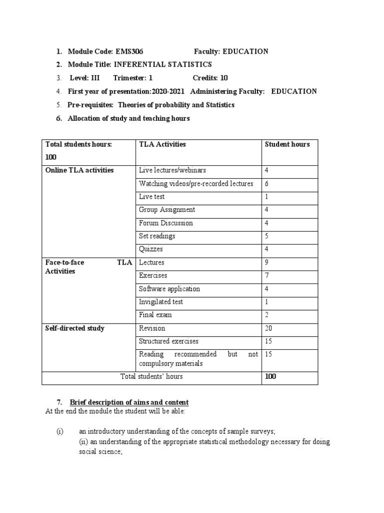 Module Description of Inferential Statistics | PDF | Statistics ... Module Description of Inferential Statistics | PDF | Statistics ...